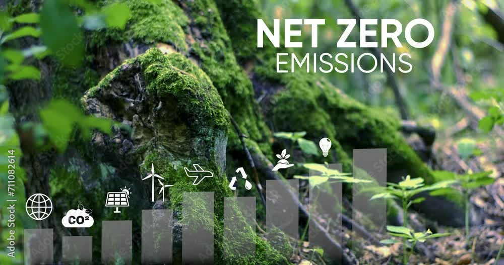 Net zero and carbon neutral concept. Net zero icons In Green Forest ...