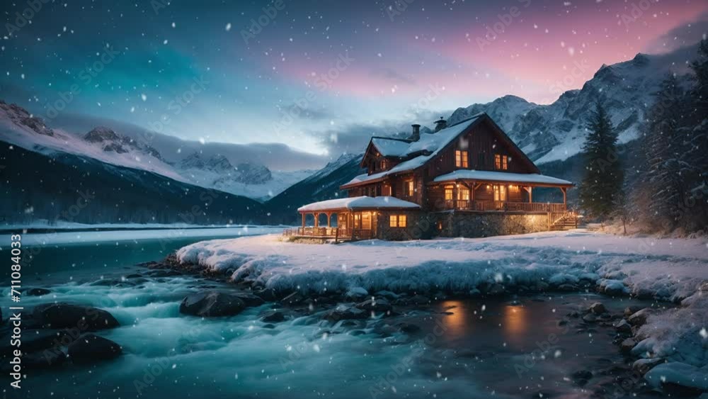 Winter Wonderland, Snow, Night, Sky, Aurora, Landscape Scenery, Village ...