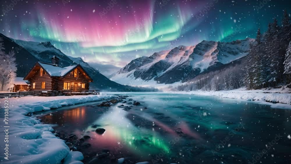 Winter Wonderland, Snow, Night, Sky, Aurora, Landscape Scenery, Village ...