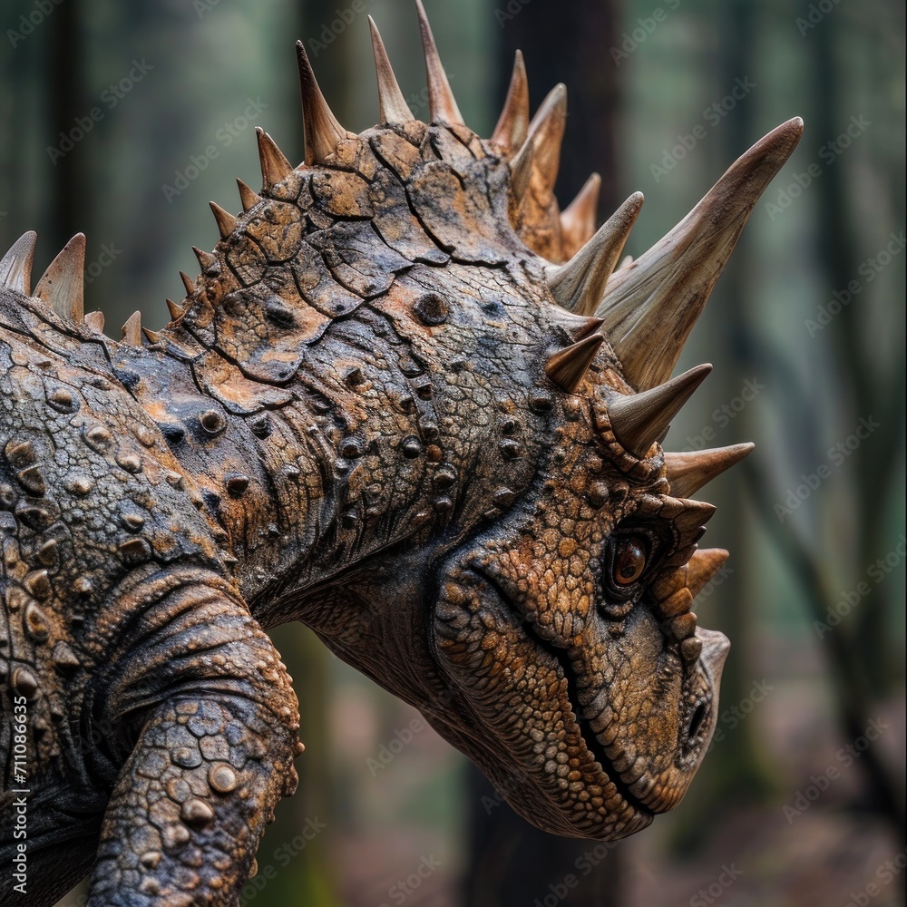 A detailed close-up of a Kentrosaurus model with a focus on its ...