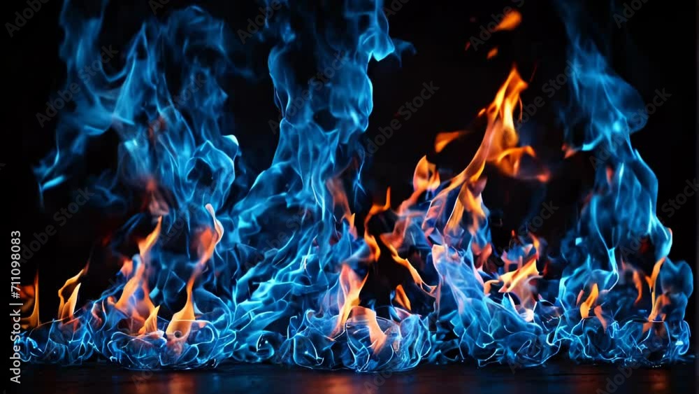 Texture of vivid blue flames dancing energetically, conveying a sense ...