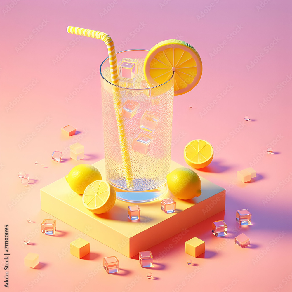 3d Served Ice Cold Glass of Refreshing Fresh Summer Squeezed Mocktail Cocktail Lemonade ...