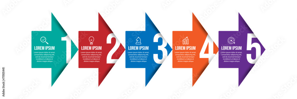 Vector Infographic arrow design with 5 options or steps. color full ...