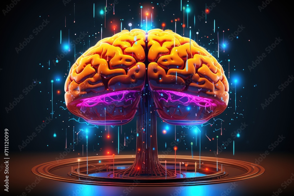 Colorful glowing vivid axon hillock, myelin sheath. Node of Ranvier and ...