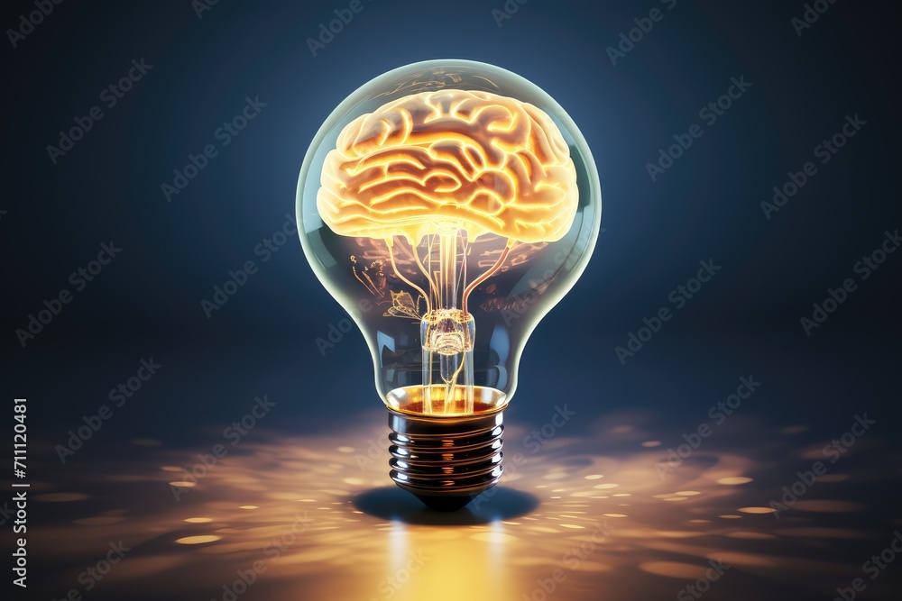 Brain Flashes luminous Brain Bulb. Light bulb brain energy, creativity ...