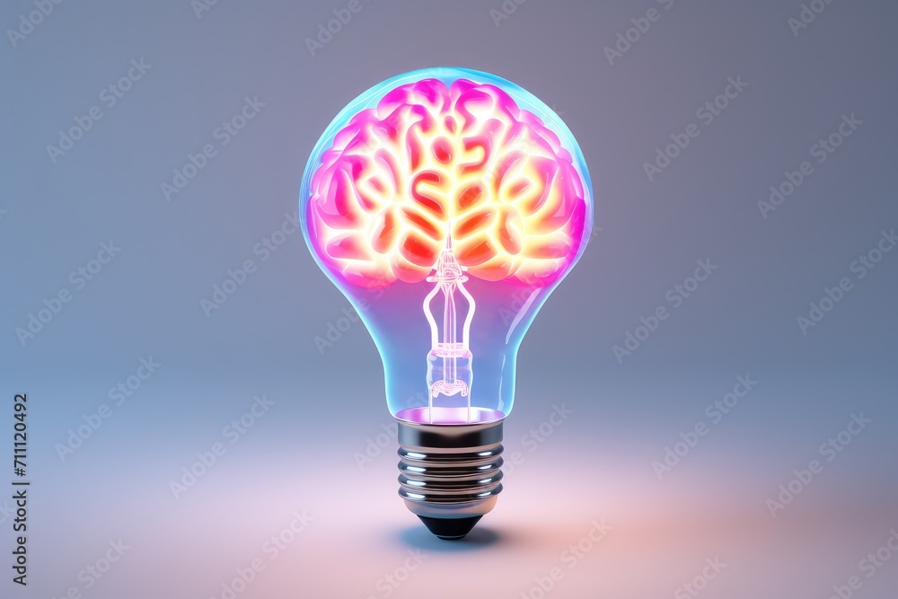 Brain Flashes luminous Brain Bulb. Light bulb brain energy, creativity ...