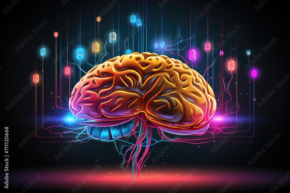 Colorful glowing vivid axon hillock, myelin sheath. Node of Ranvier and ...