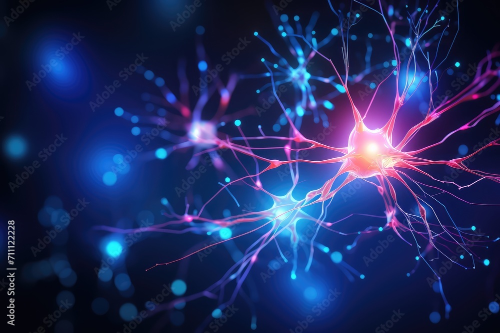 Neural processes, brain synapses neurotransmitters. Excitatory inhibitory signals, action ...