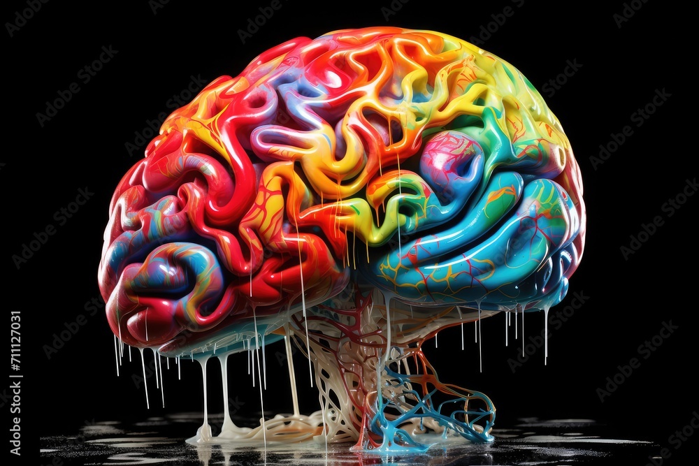 3D brainstorm symbol mindful brain icon, concept mapping and word ...