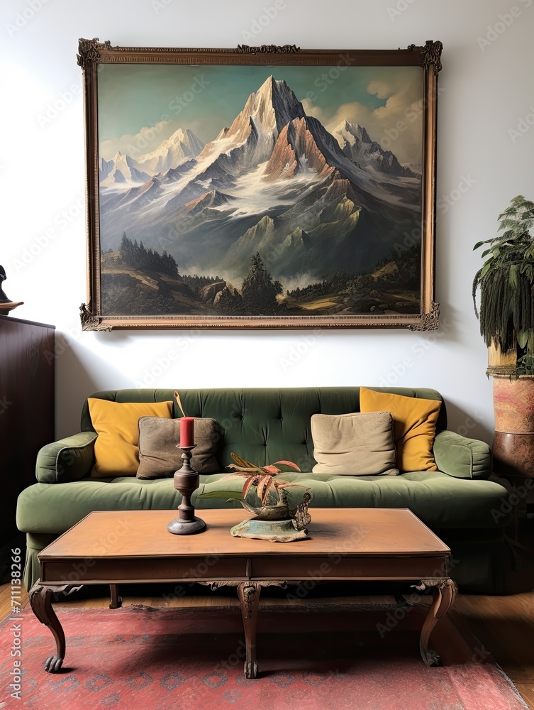 Hand-Painted Mountain Scenes: Panoramic Alpine Beauty in Vintage ...