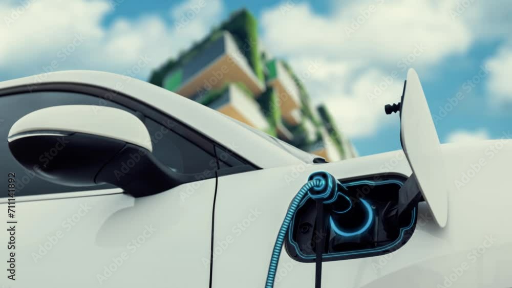 Electric car recharging battery by futuristic smart EV charger from eco ...