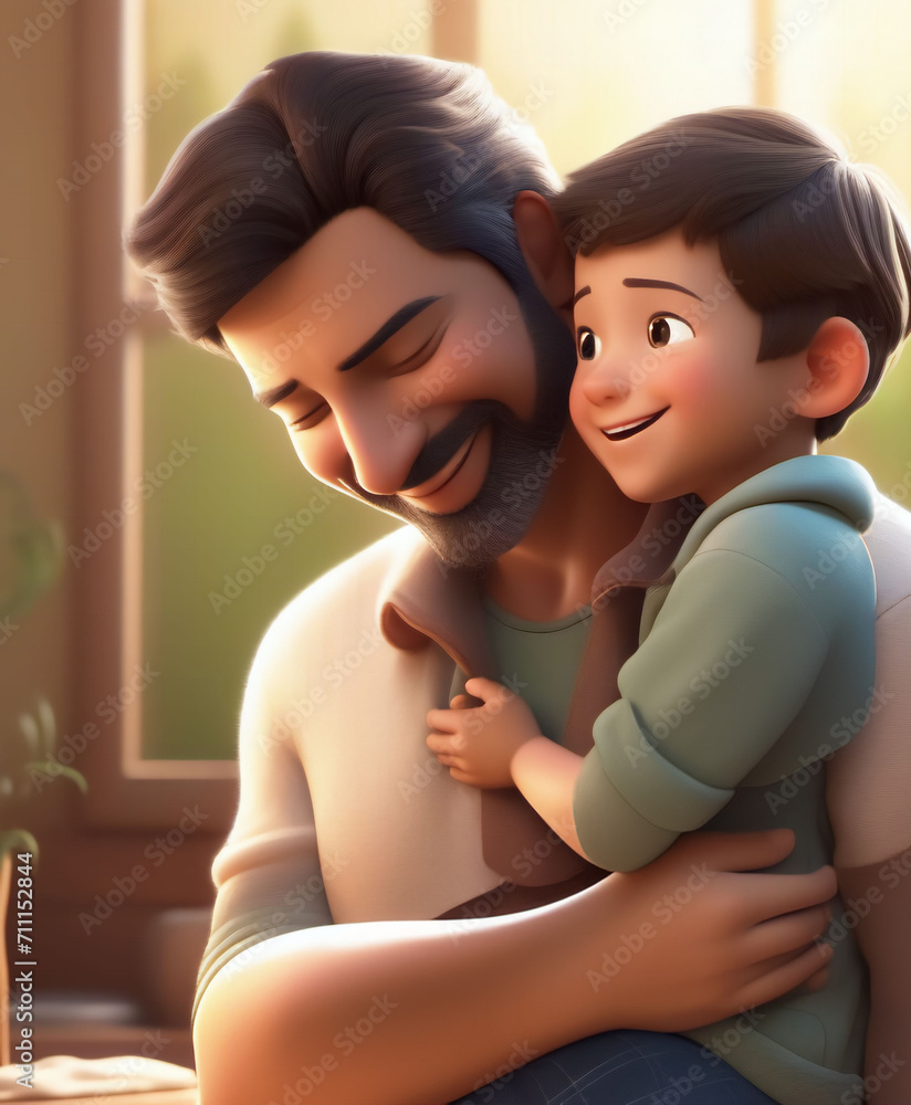 Father and son hugging. 3d characters representing Father's Day. Image ...