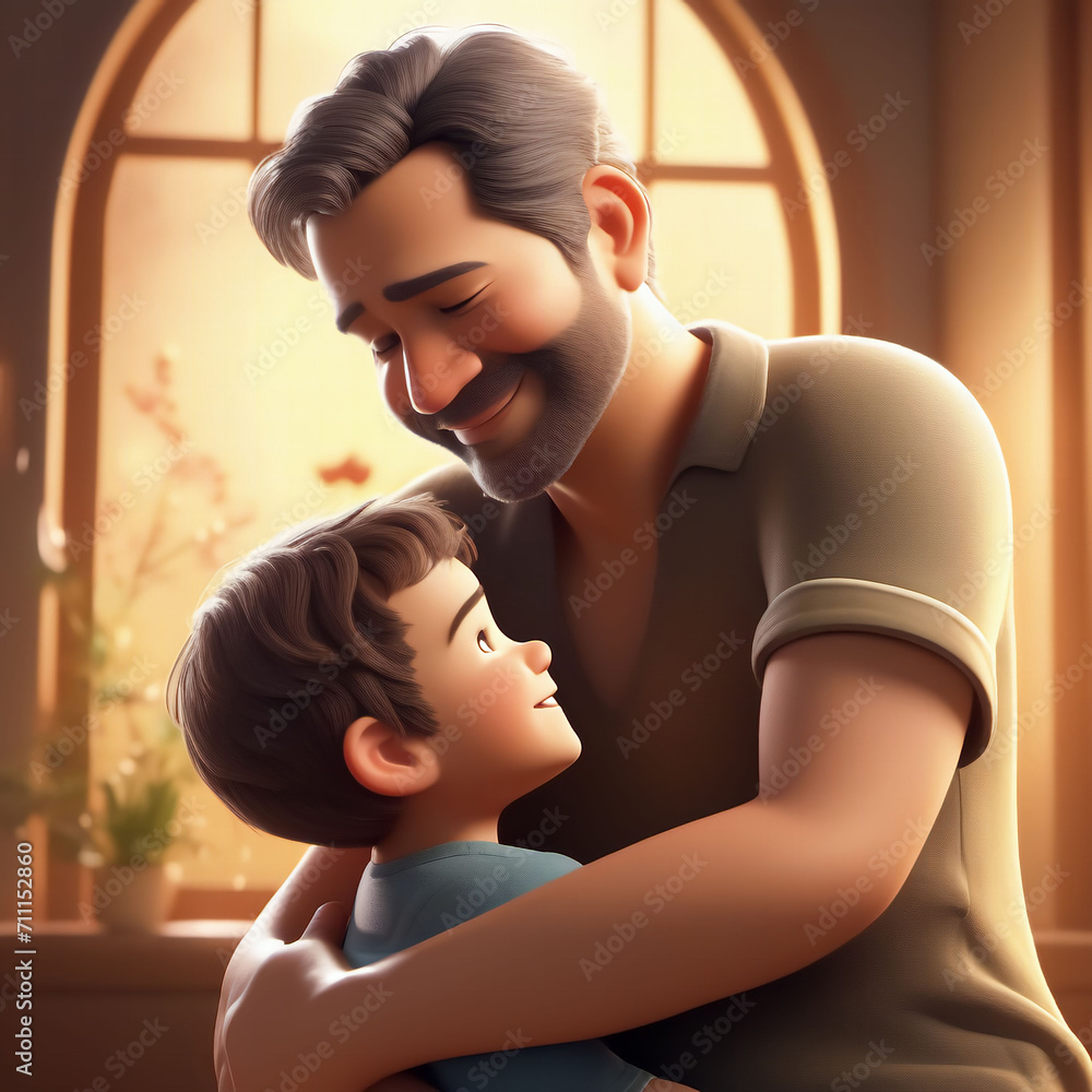 Father and son hugging. 3d characters representing Father's Day. Image ...