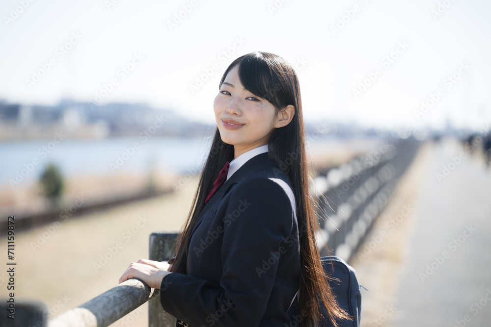 blue sky, high school girl, exam, looking up, working hard ...