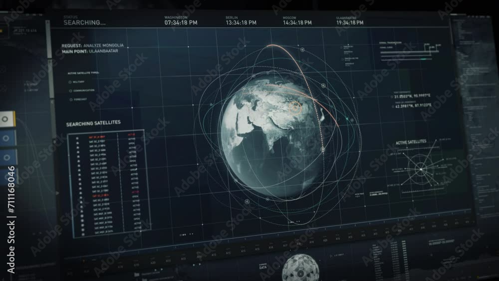 Futuristic software is looking for available satellites on the planet ...