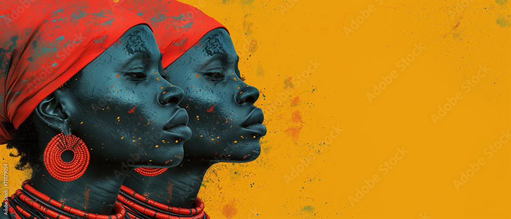 Panoramic banner; graffiti style with African American women profile ...