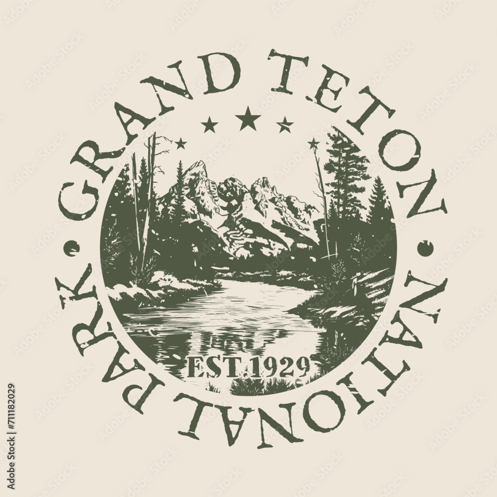 Grand Teton, Wyoming, United States Illustration Clip Art Design Shape ...