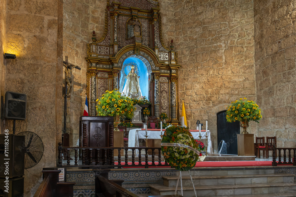 Interior of an old stone Christian catholic church Iglesia Nuestra ...