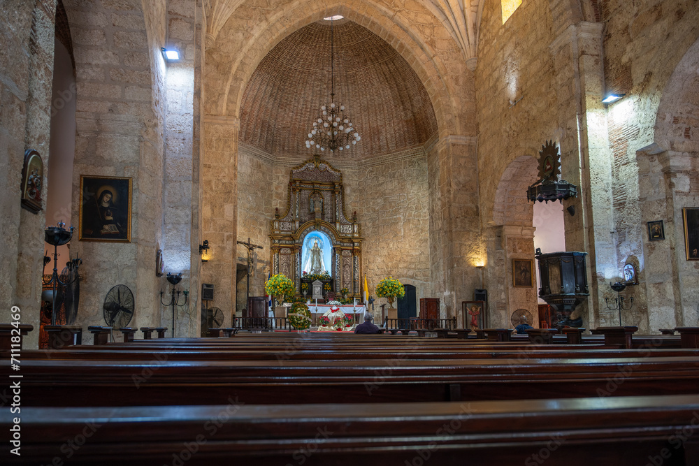Interior of an old stone Christian catholic church Iglesia Nuestra ...