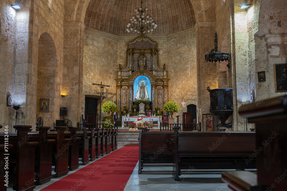 Interior of an old stone Christian catholic church Iglesia Nuestra ...