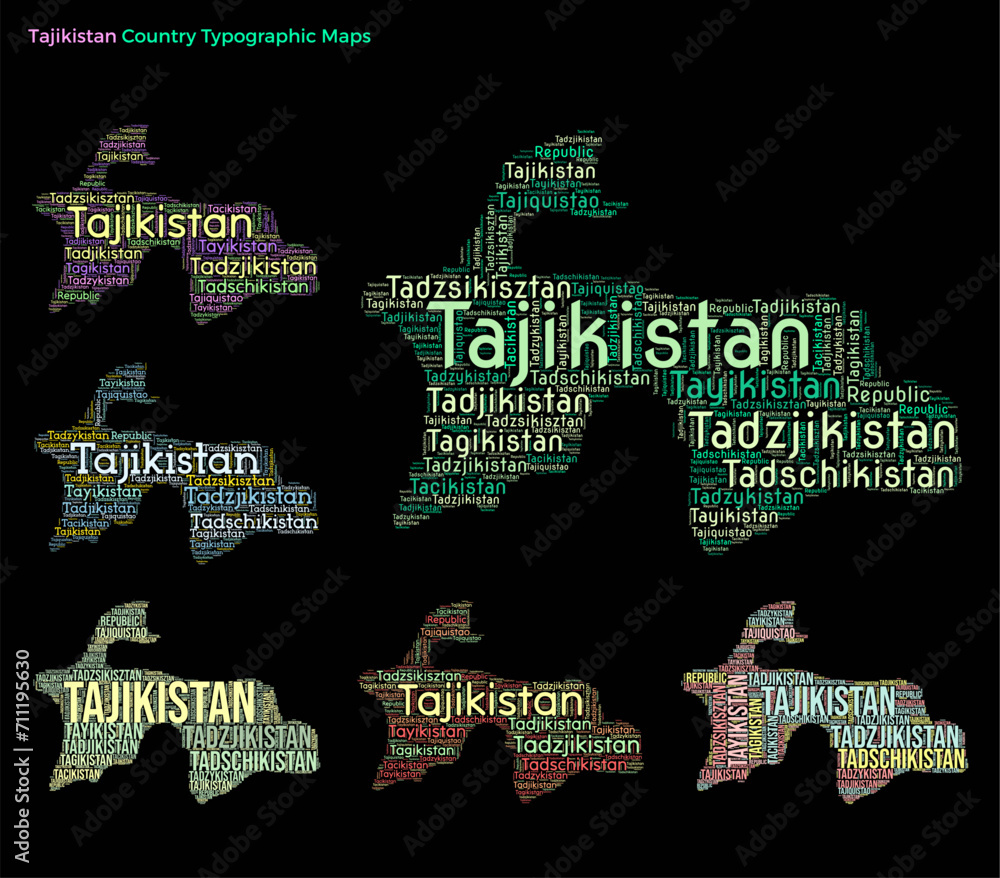 Tajikistan. Set of typography style country illustrations. Tajikistan ...