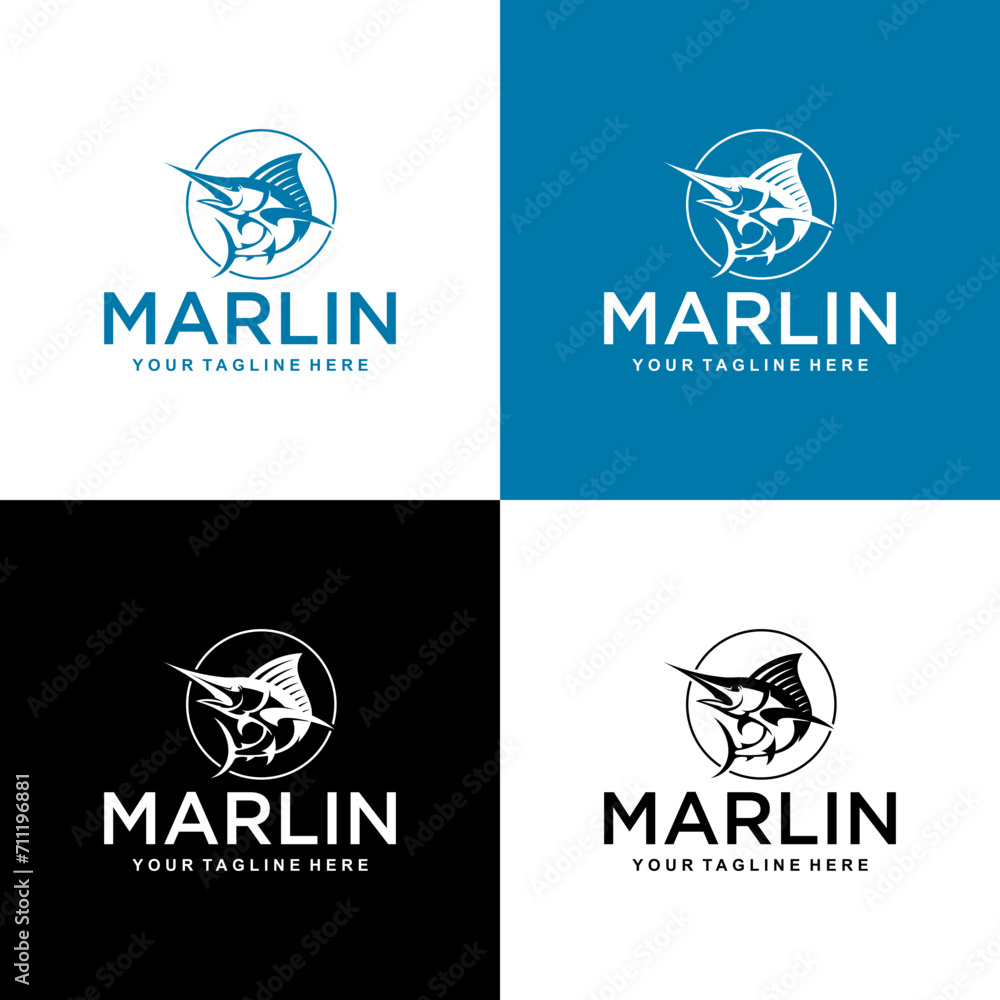 Vetor de Marlin fish logo design. blue and black Marlin logo. Fresh and ...