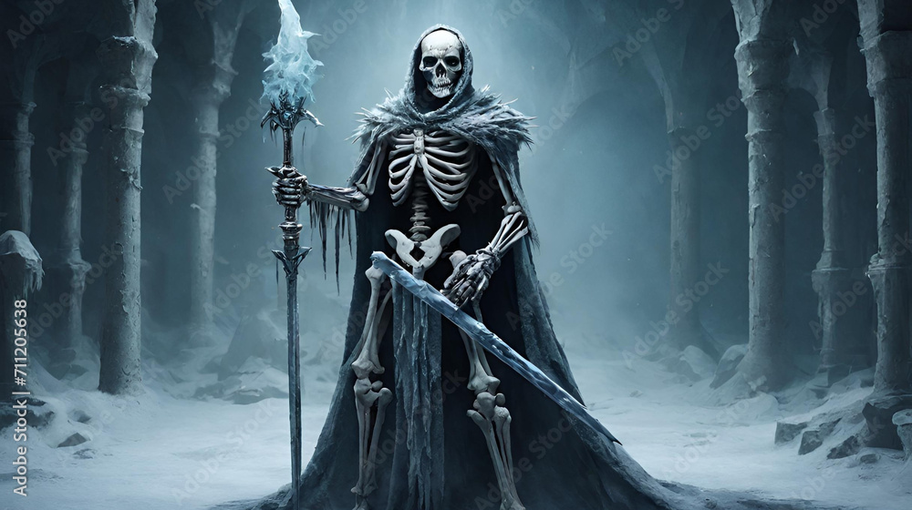 Full body photograph of a mighty fantasy unholy undead, Black skeleton ...