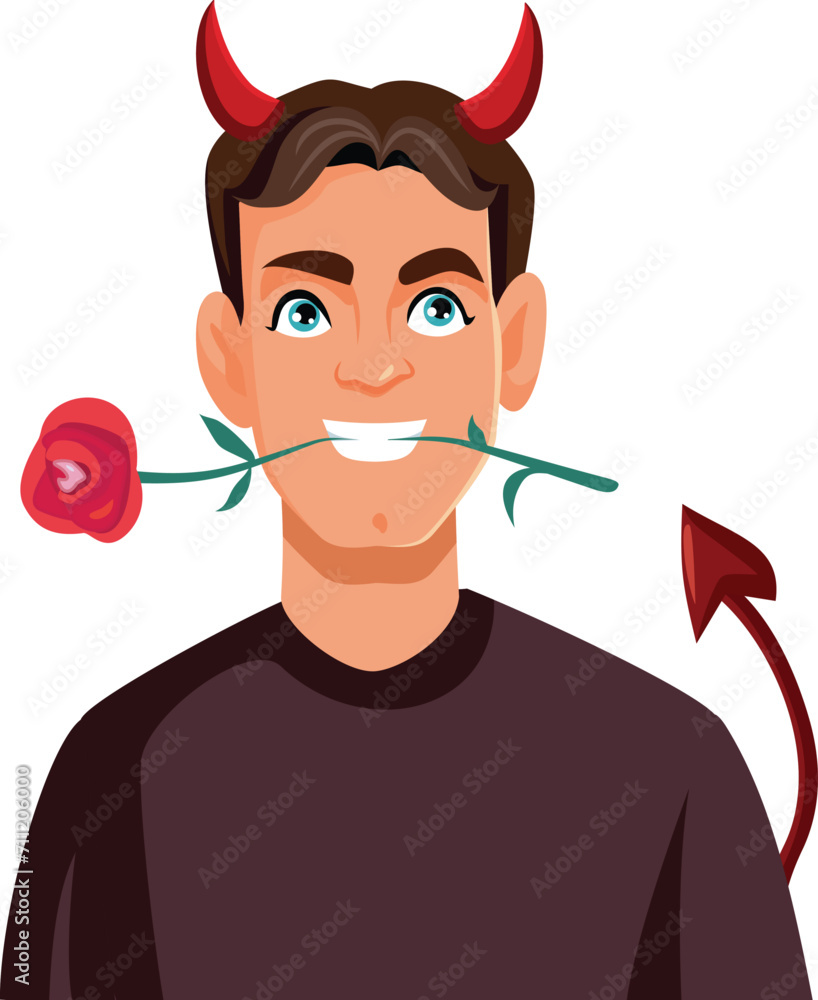 Handsome Charming Devil Man with a Single Rose Vector Character ...