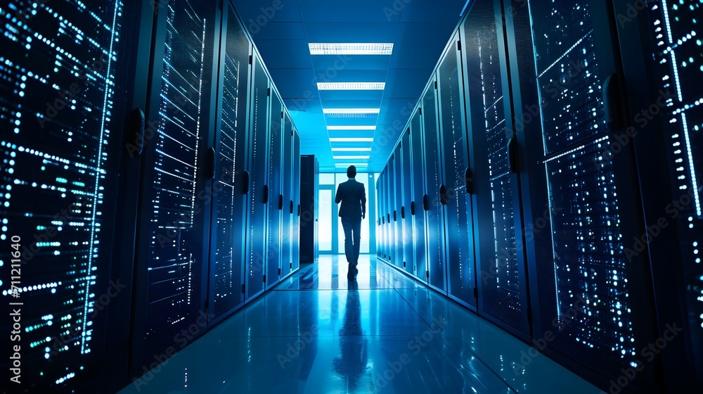 IT Engineer in big database server center office. Big cloud data center ...