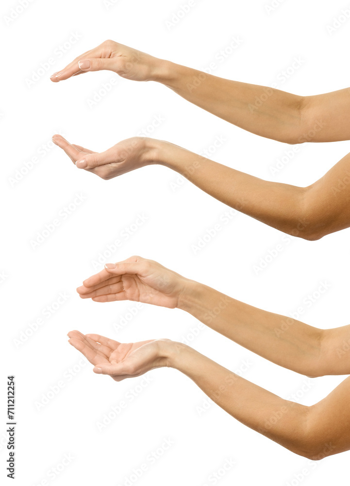 Cupped hands. Multiple images set of female caucasian hand with french ...