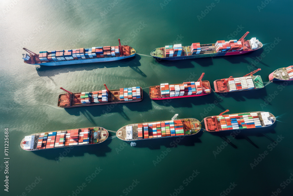shipment, Aerial View of Busy Port with Cargo Ships, Freight Logistics ...