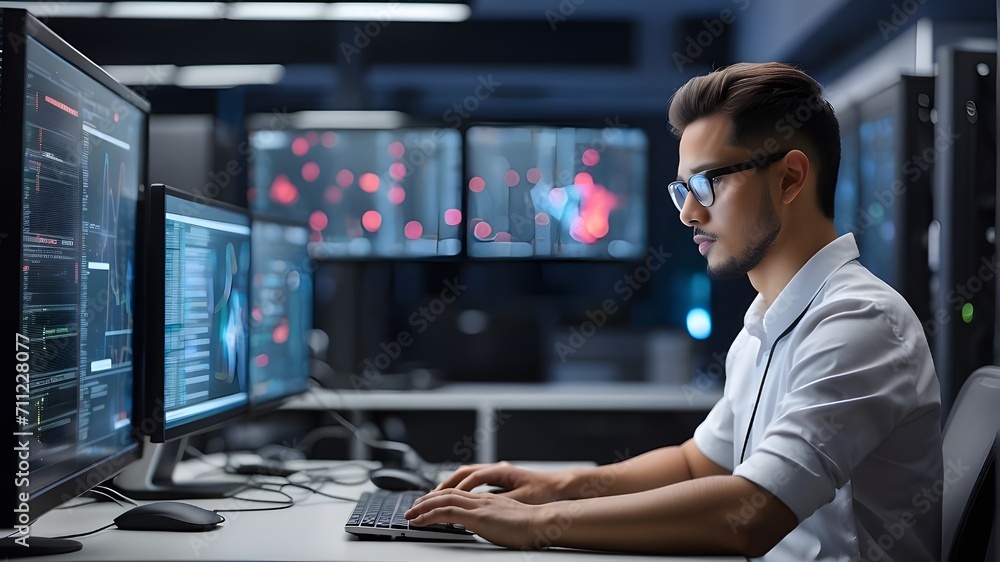 person working on computer,An IT specialist uses a personal computer ...