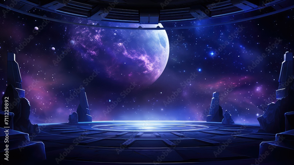 universe space studio background illustration planets moon, rocket ...