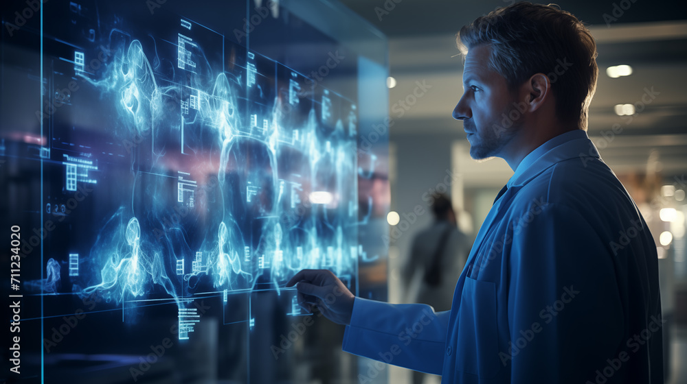 A doctor or technician using an AI-powered diagnostic system to analyze ...