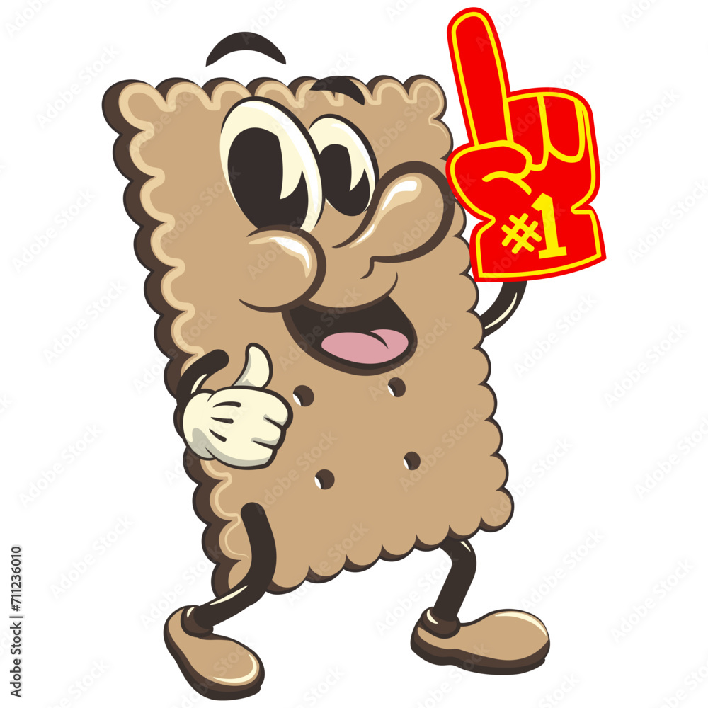 vector illustration of cute square biscuit character mascot raising a ...