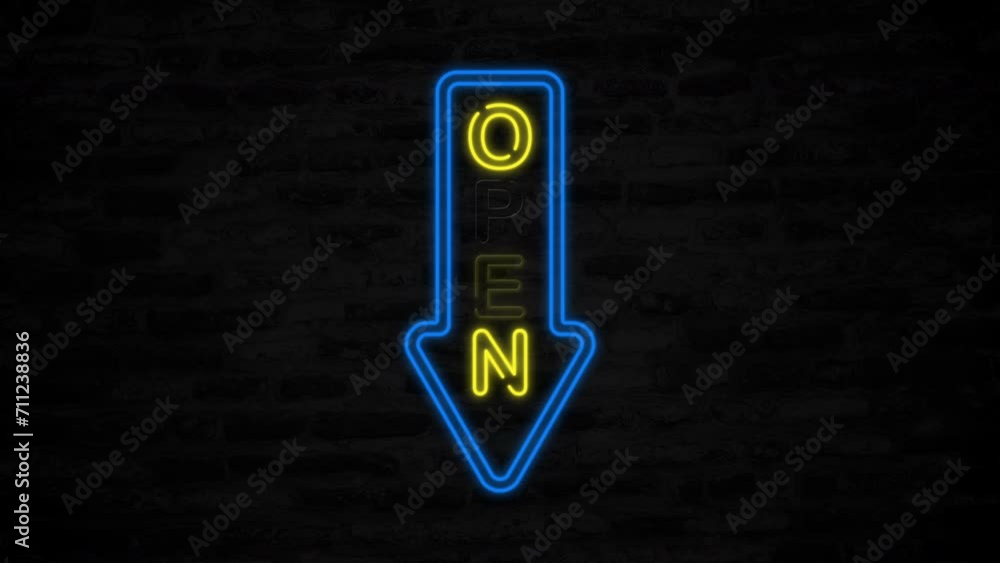 Flashing neon business OPEN sign, Neon open sign animation on texture ...