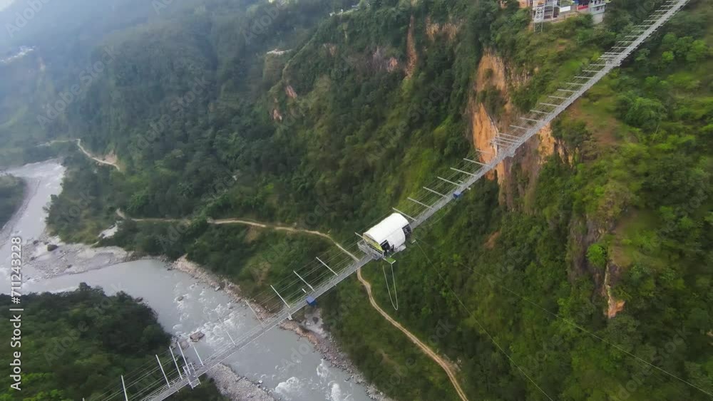 Vidéo Stock Bungee jump setup Kushma suspension bridge Pokhara, Nepal ...