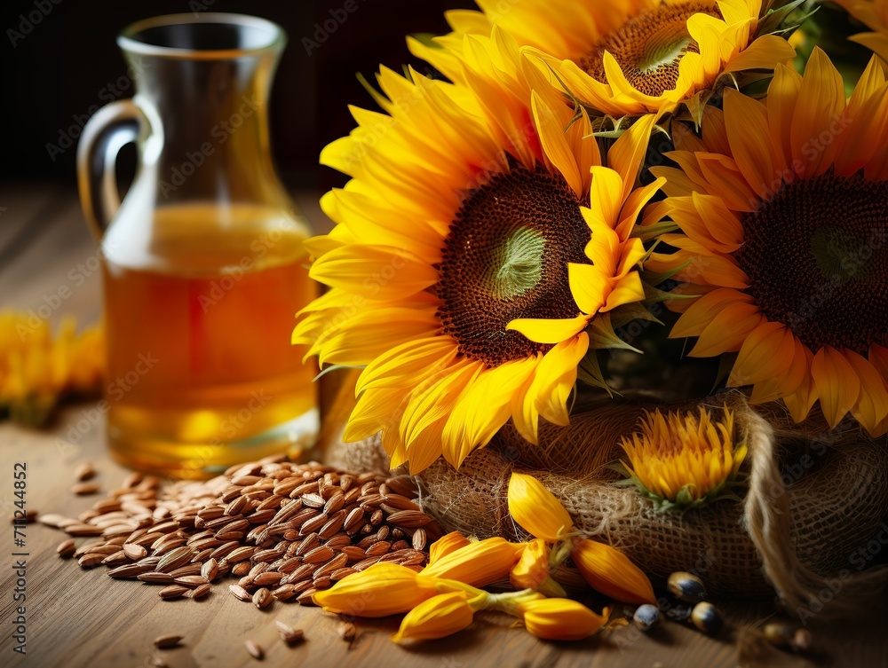 Sunflower oil and sunflowers, example image of sunflower oil ...