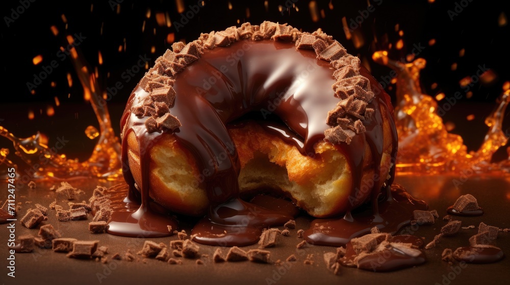 An enticing image showcasing a donut oozing with a molten lava ...