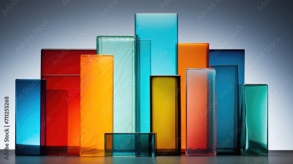 Colored laminated glass sheets stack. Decorative tinted window material ...