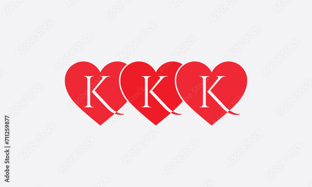 Triple Hearts shape KKK. Red heart sign letters. Valentine icon and ...