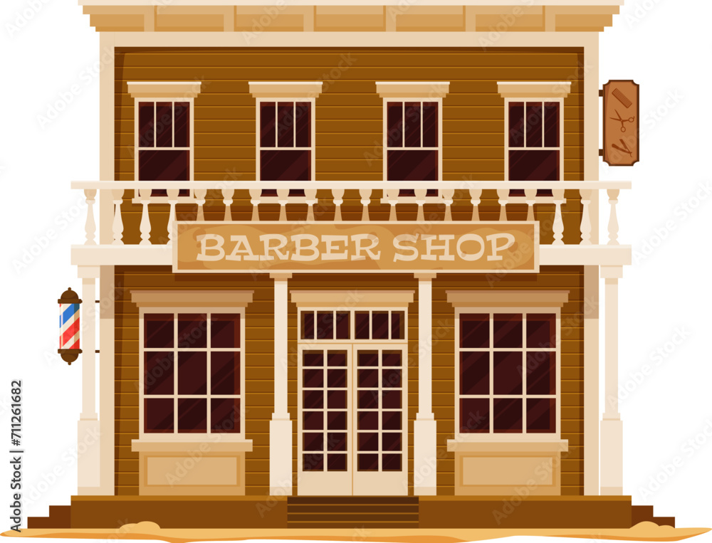 Western Wild West town barber shop, cartoon building of old american ...