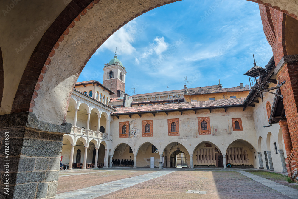 Novara, italy. Courtyard of the historic Broletto monumental complex ...