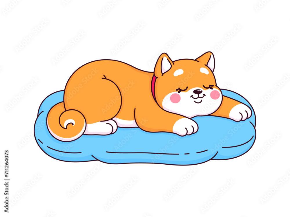 Cartoon kawaii shiba inu dog or puppy character sleeping. Cute brown ...