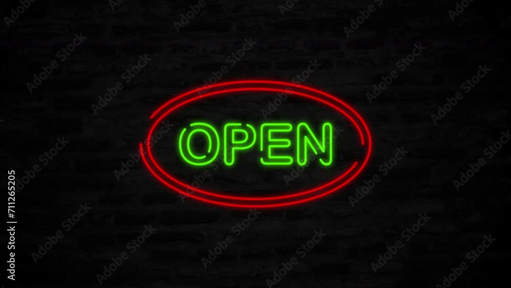 Flashing neon business OPEN sign, Neon open sign animation on texture ...