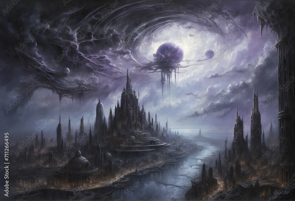 In an ethereal blend of artistry, an augmented eldritch cloud city ...