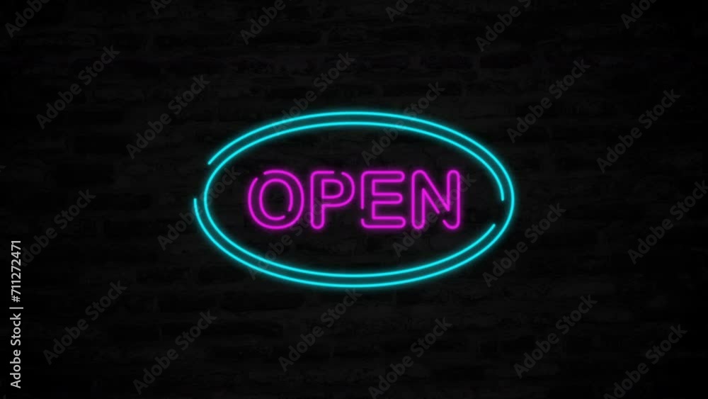 Flashing neon business OPEN sign, Neon open sign animation on texture ...