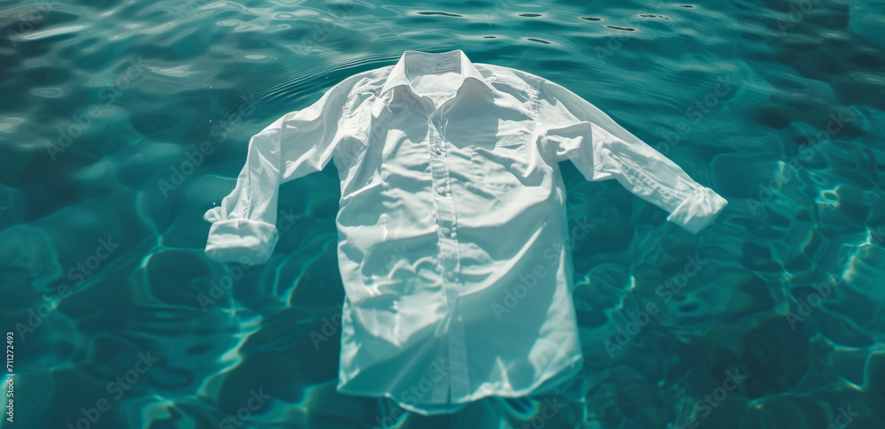 White shirt, water and laundry background for laundromat business ...