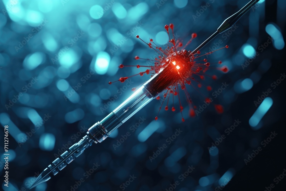 A syringe needle with a built-in red light, providing enhanced ...