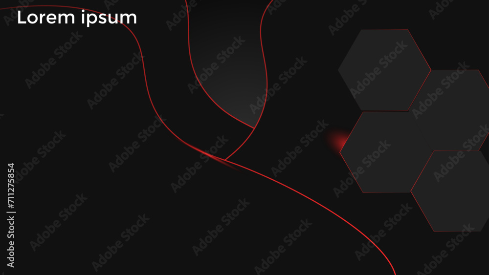 Vecteur Stock An abstract black and red polygon with red glow lines on ...
